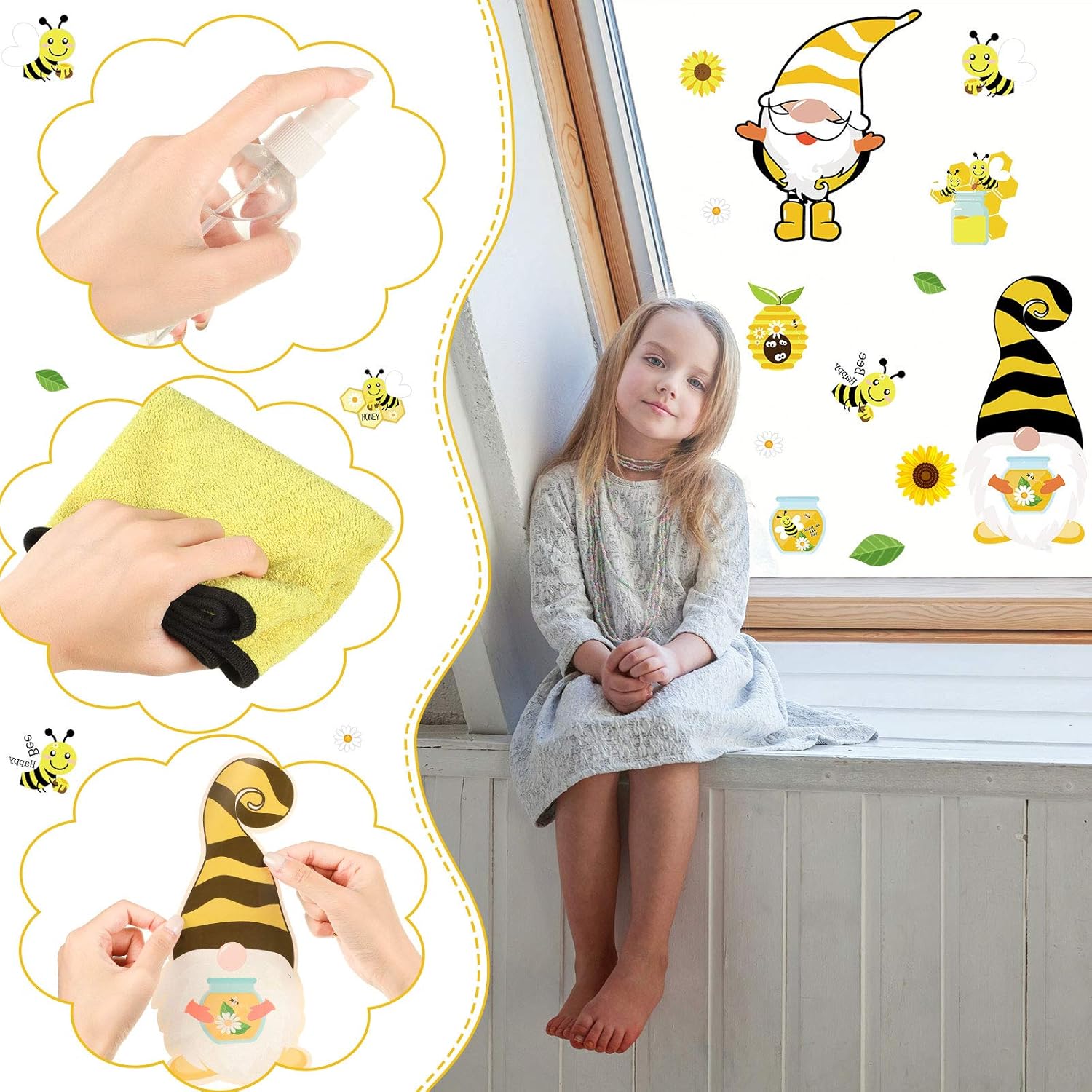 55 Pieces Honey Bumble Bee Window Stickers Bee Gnomes Window Sticker ...