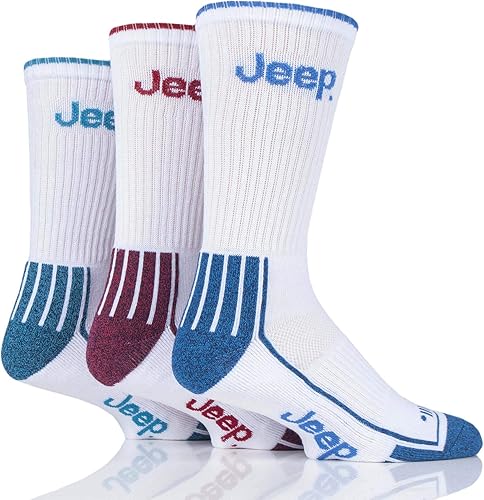 Jeep Mens Crew Sport Socks Plain Pack of 3 White 6-11: Amazon.co.uk ...