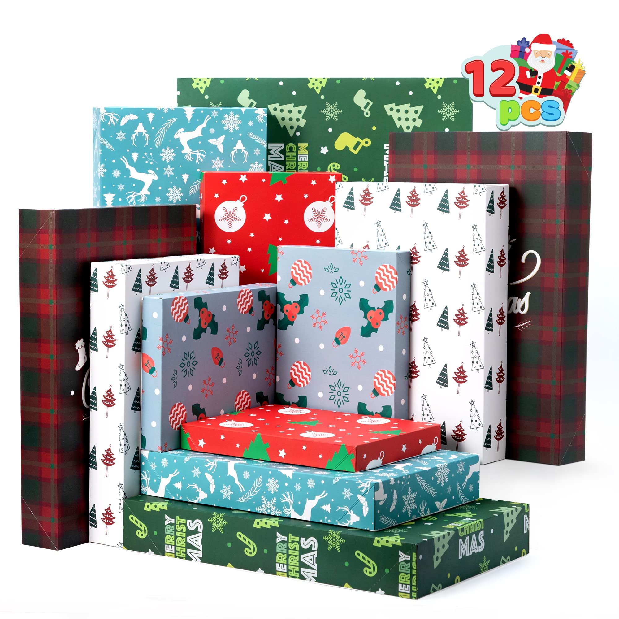 JOYIN 12 Pcs 17" Christmas Large Gift Boxes for Presents, 4" Deep 3 ...
