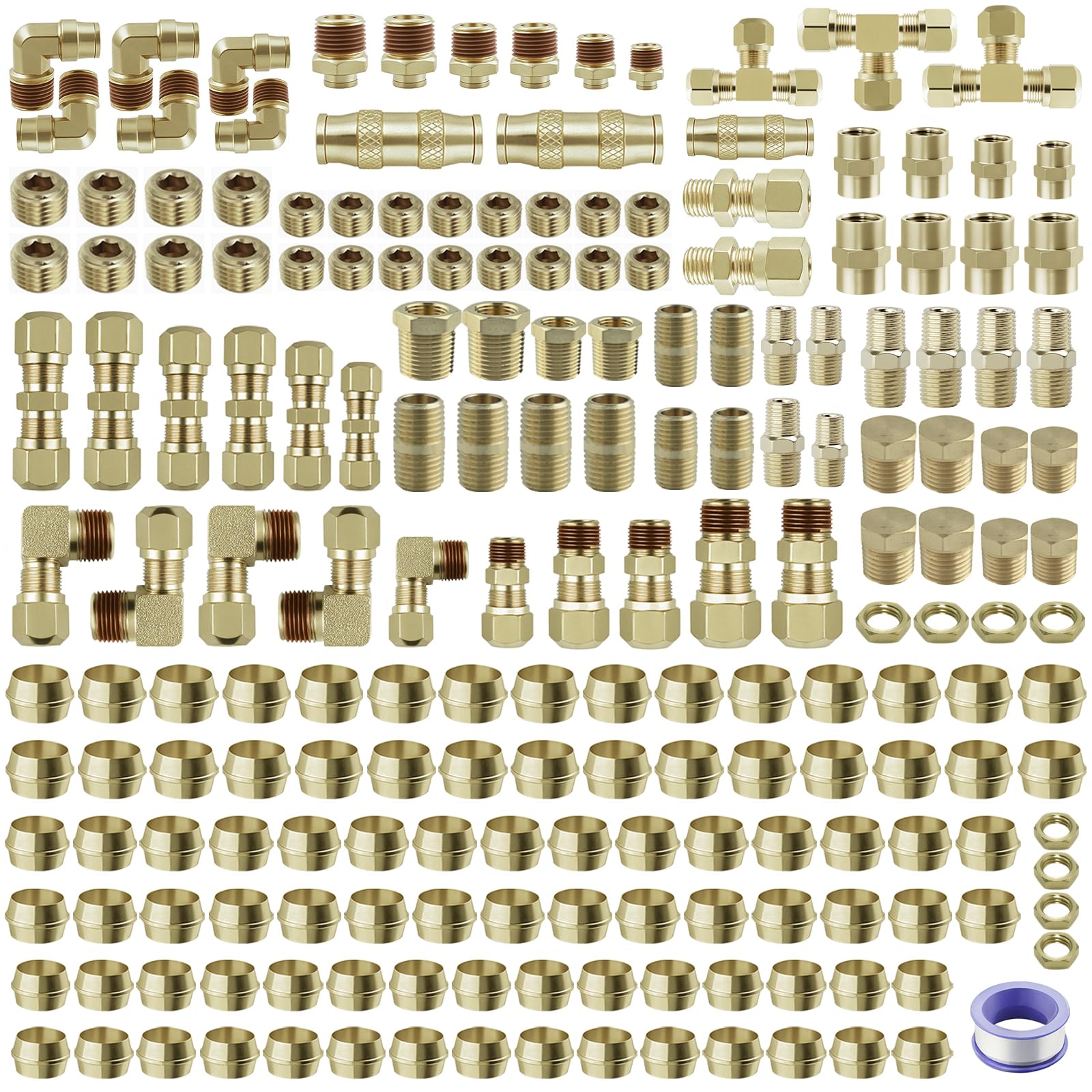 220Pcs Brass DOT Air Line Fittings Push Lock Air Fittings & Air Nylon ...