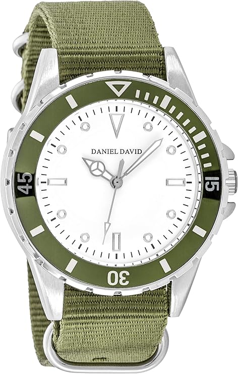 Daniel David Men's | Casual Silver-Tone and Military Green Canvas Strap ...