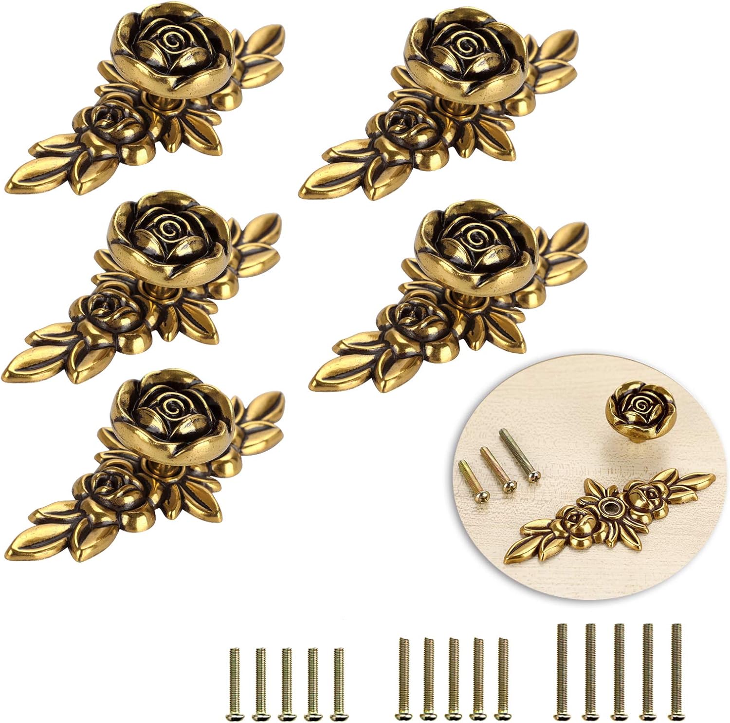 BSTKEY 5 Packs Rose Drawer Knobs Pull Handles for Cupboard Cabinet ...