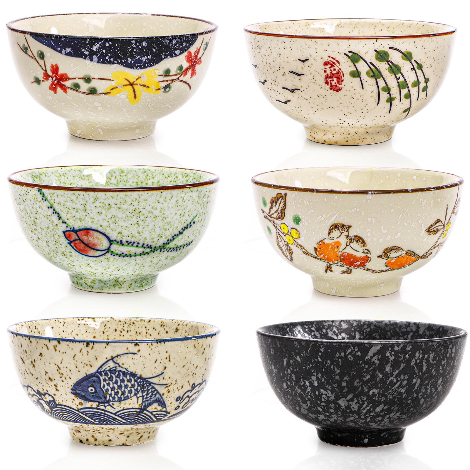 Nagpew 6 Pack Retro Ceramic Bowls, 11 Oz Japanese Chinese Bowl, Serving ...