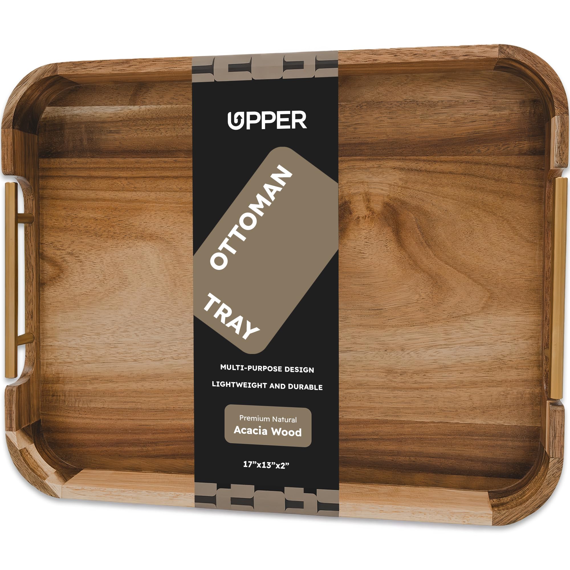 UPPER Ottoman Tray 17x13 Inches Acacia Wood Serving Tray with Handles ...