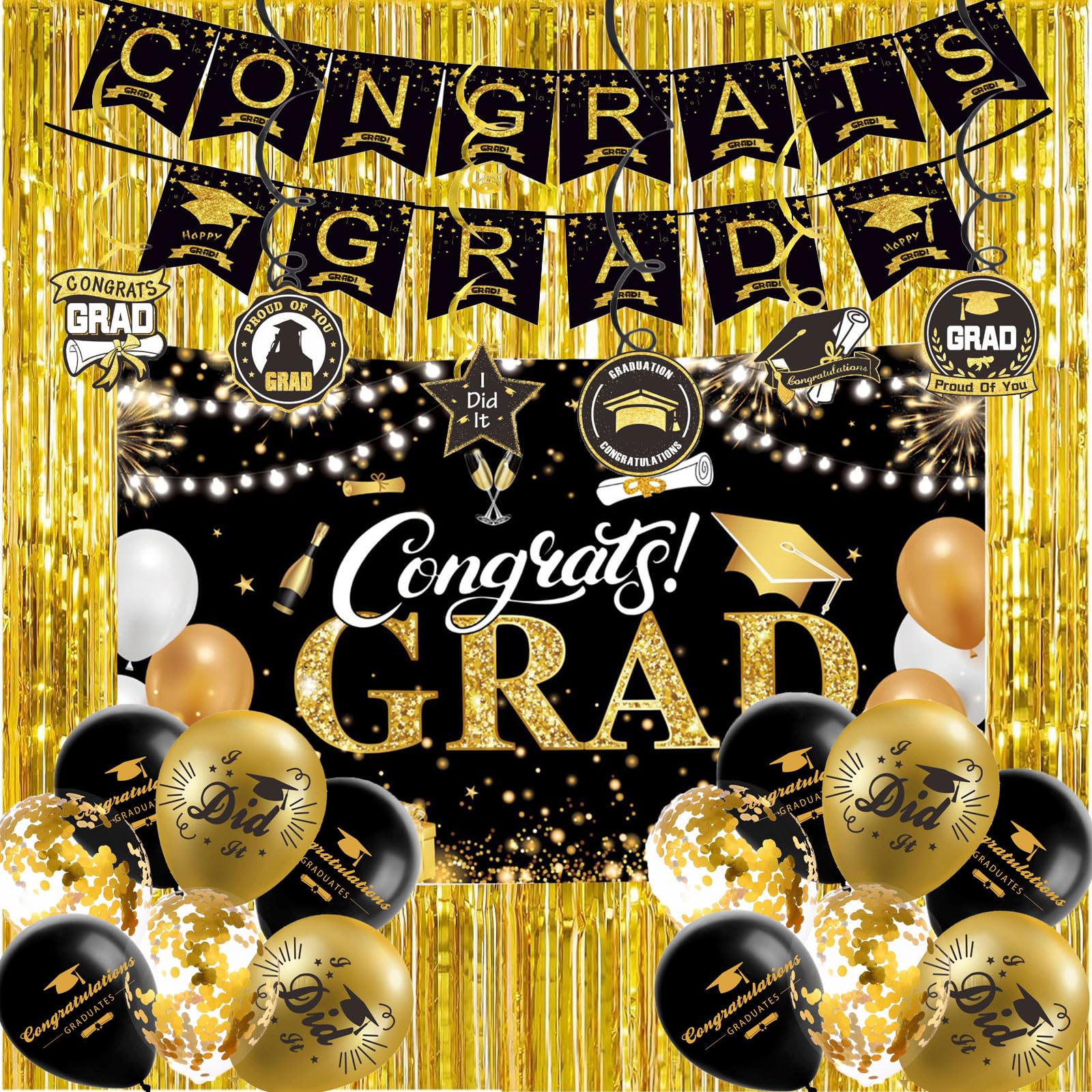 Graduation Decorations Class of 2025 Black and Gold Graduation Party ...