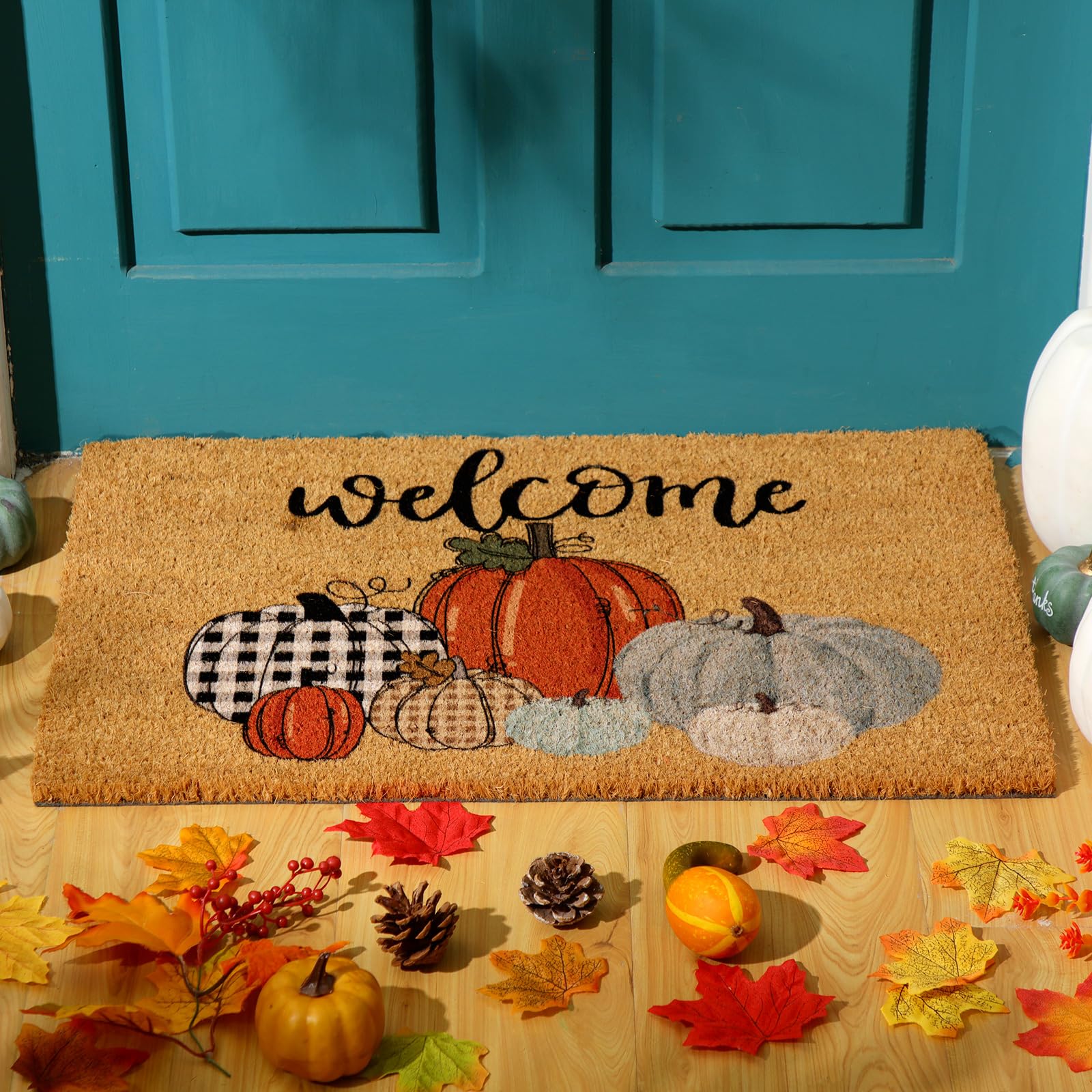 Ceenna Fall Coir Doormat Football Pumpkin Style Coir Welcome Mats ...