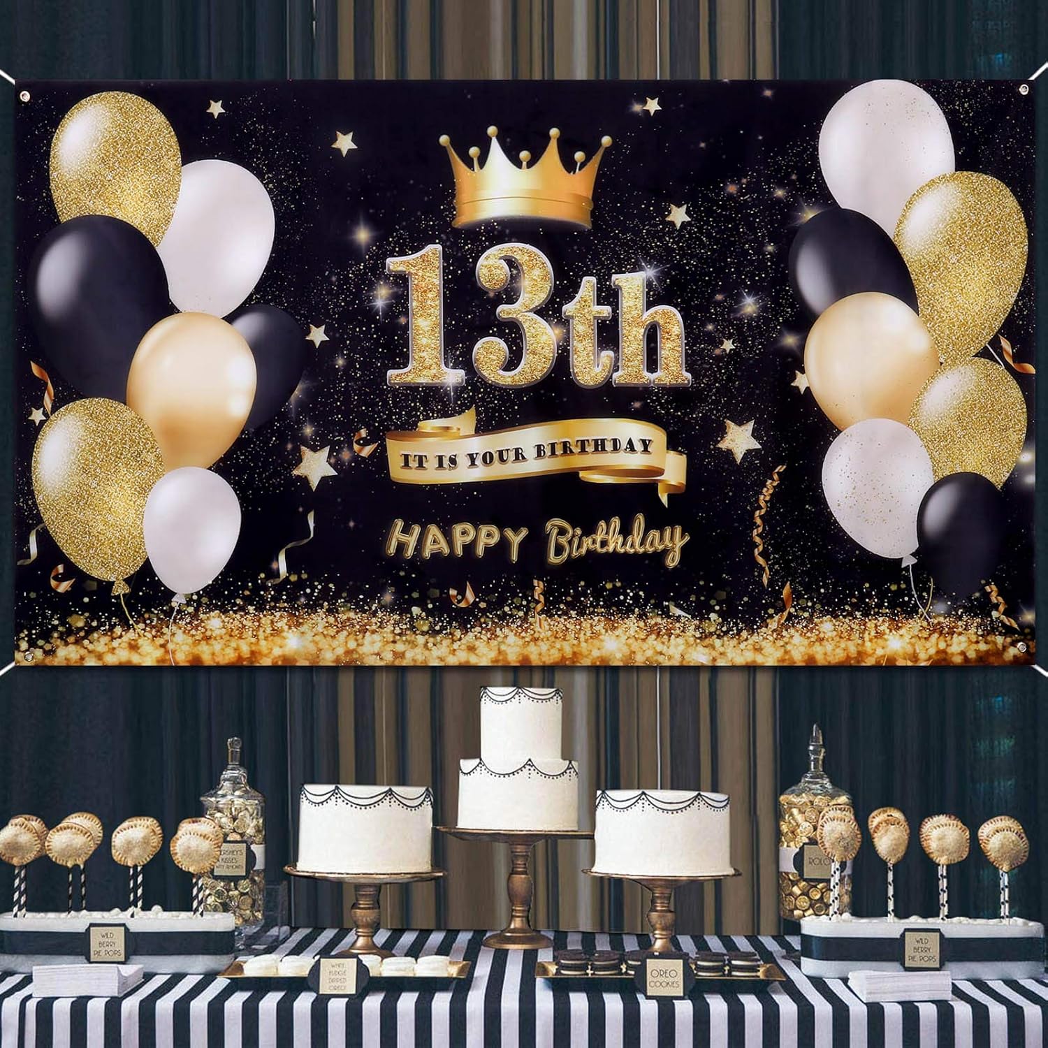 Happy 13th Birthday Backdrop Banner,Cheers to 13 Years Background ...