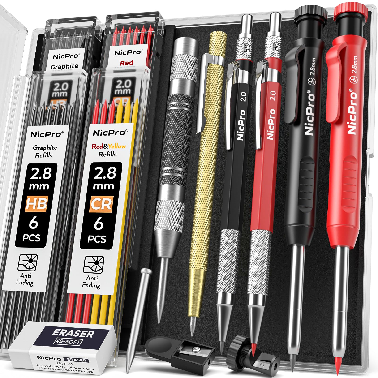 Nicpro 15 Pack Carpenter Pencil Set with Sharpener, Mechanical ...