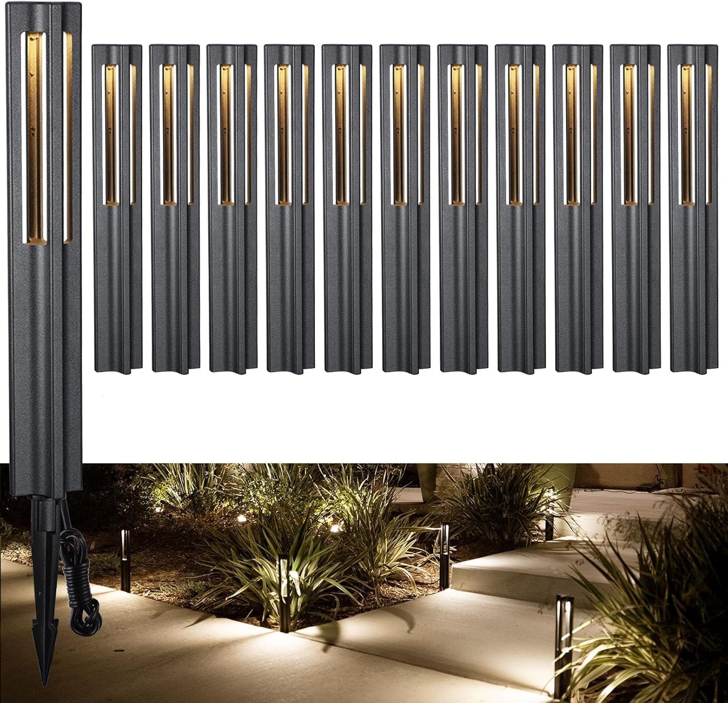 LEONLITE 12-Pack Low Voltage Path Lights, 3W LED Landscape Pathway ...