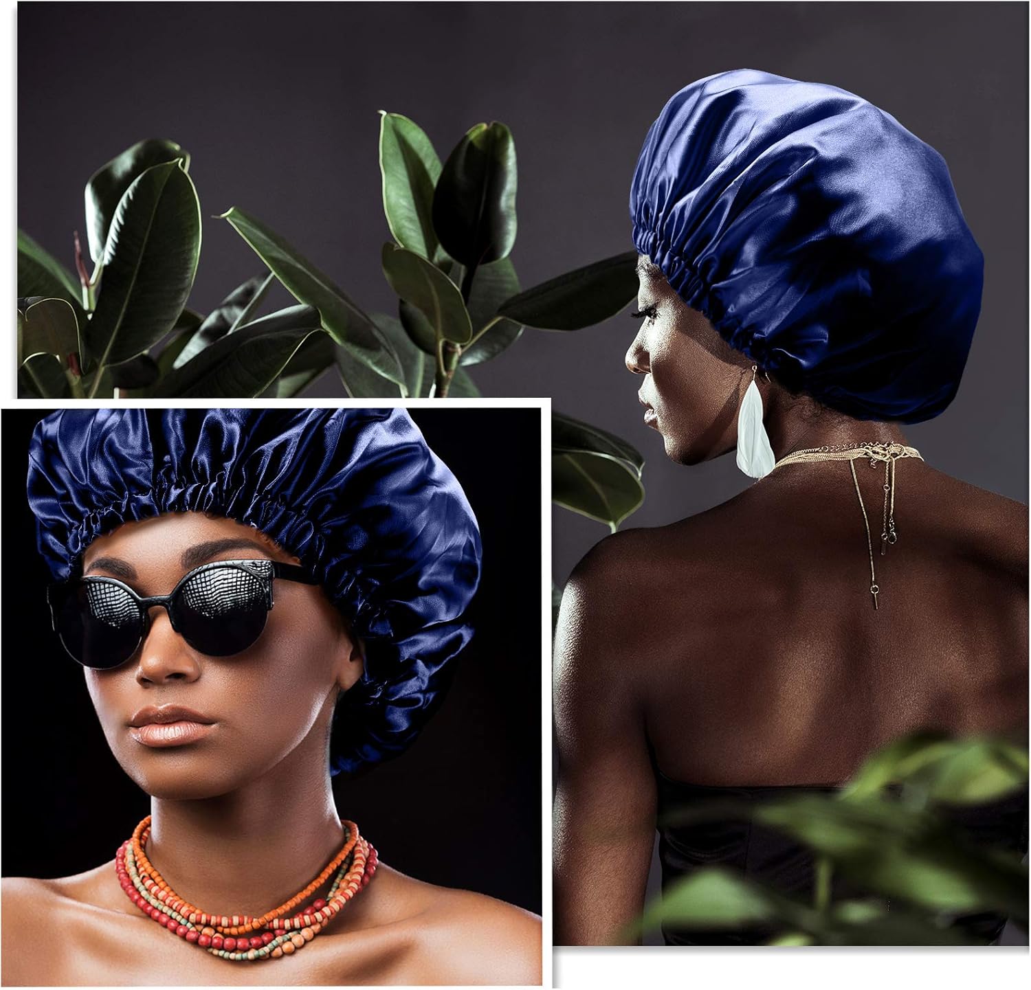 4 Pieces Satin Bonnet Reversible Sleep Bonnet Cap Adjustable Double ...