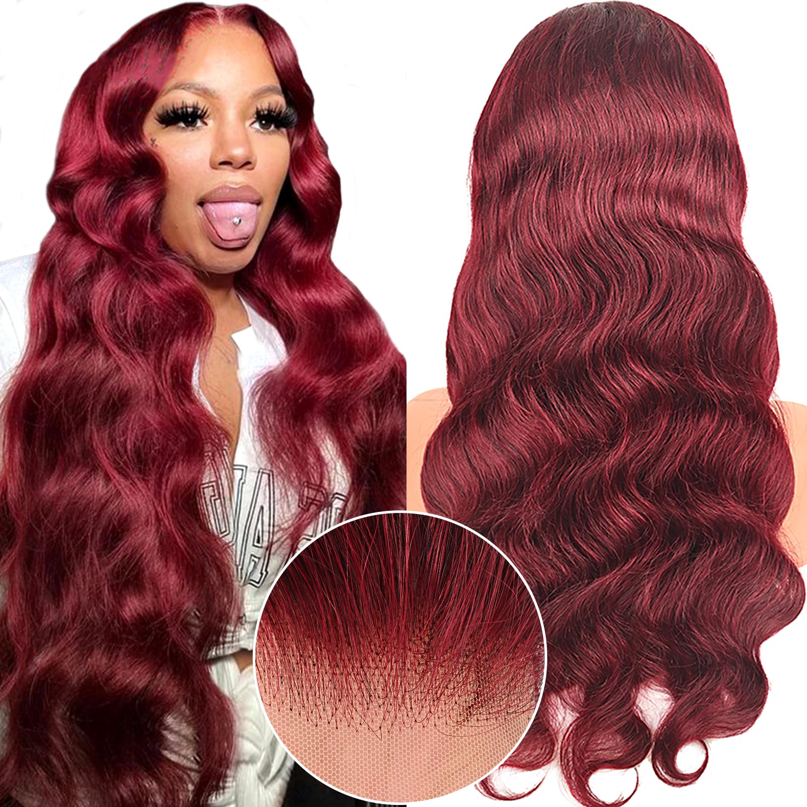 Ding Dian 99j Burgundy Lace Front Wigs Human Hair 28 Inch 13x4 Body Wave Lace Front Wigs Human ...