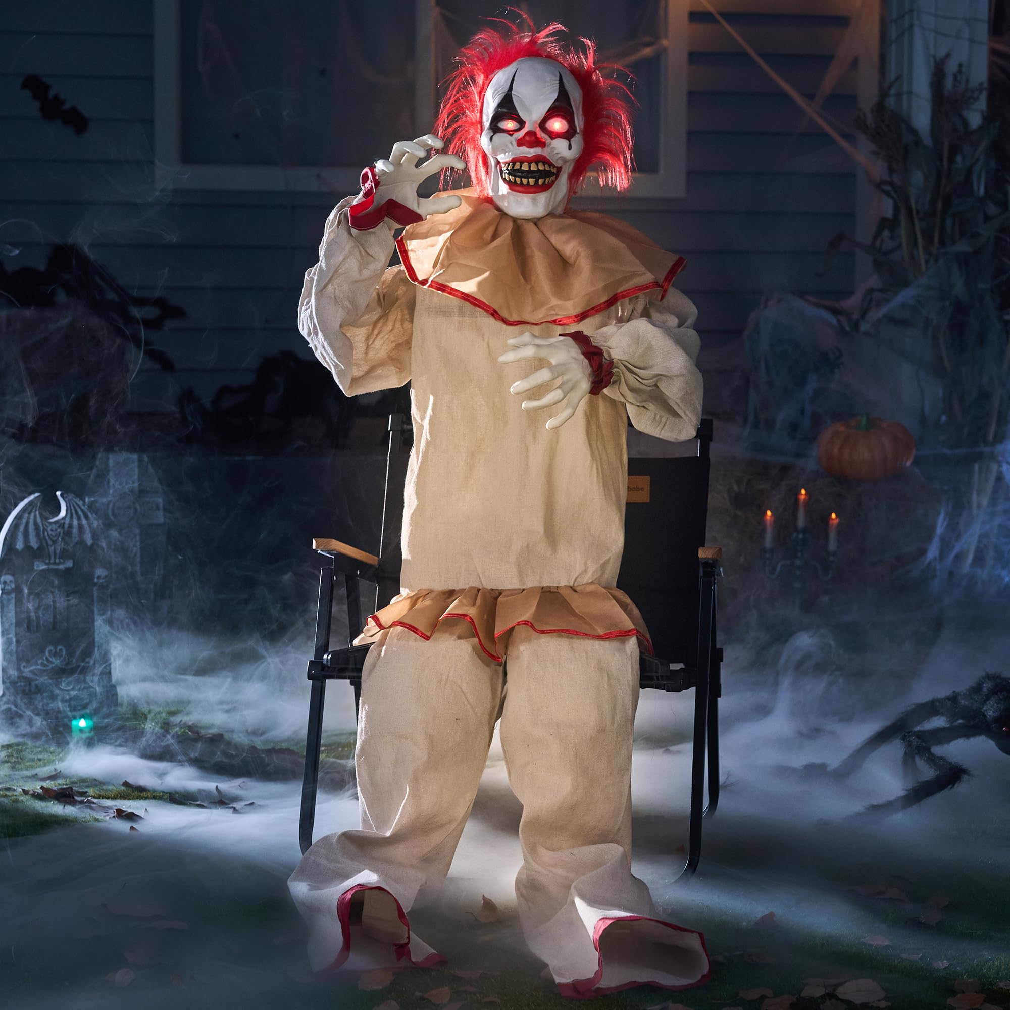 JOYIN 60" Halloween Animatronics Sitting Clown with Light-Up Eyes ...