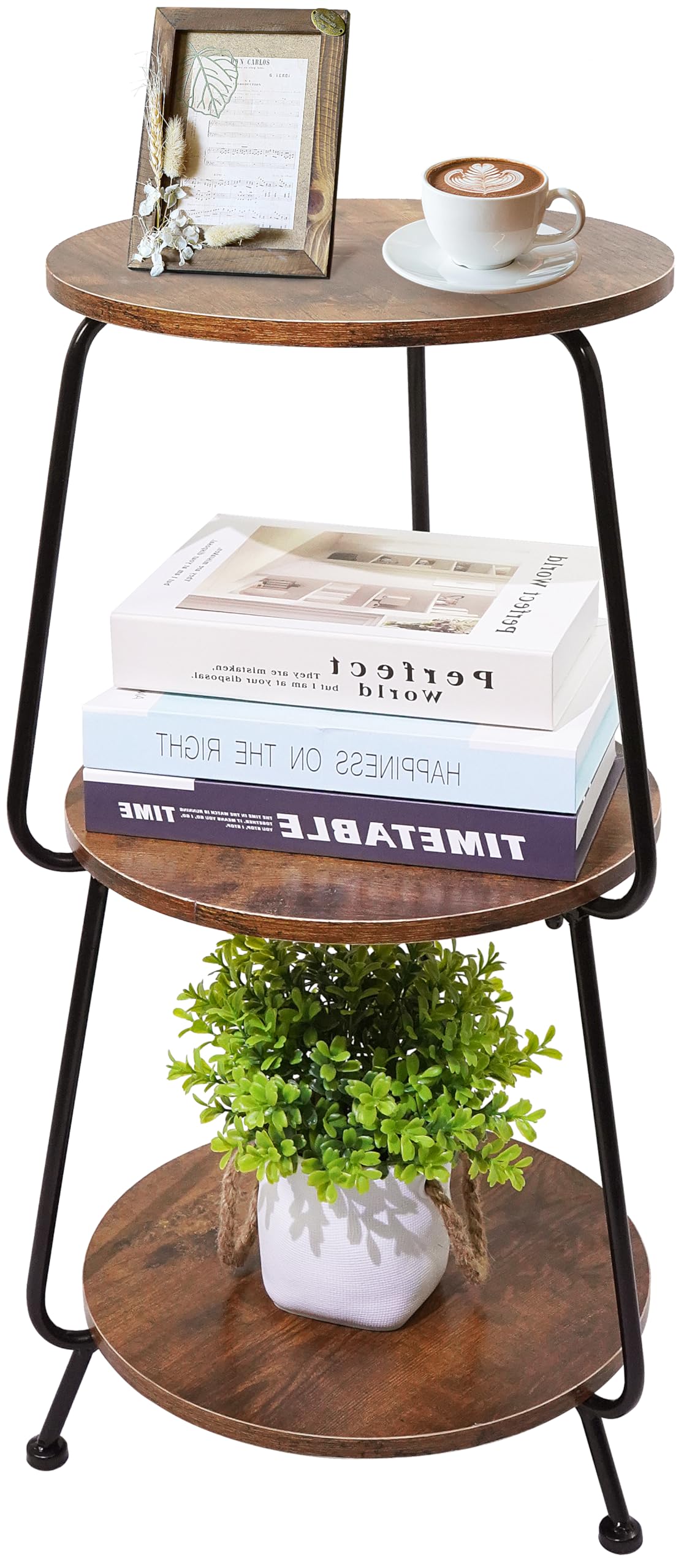 Small Round Side Table, 3 Tier Circular Narrow End Table with Storage ...