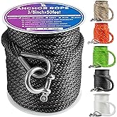 Amazon.com: Premium Anchor Rope 50 ft x 3/8 inch, Solid Braid MFP ...