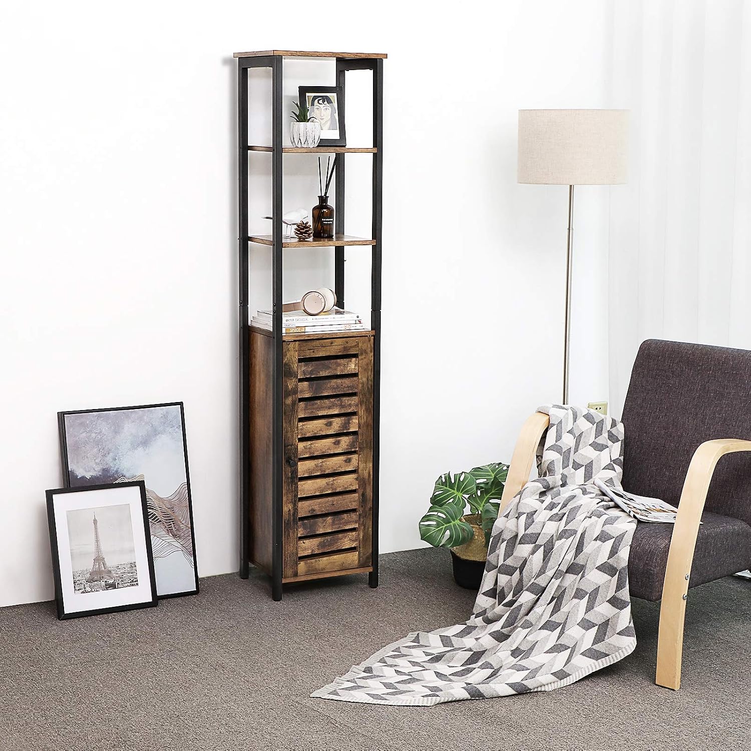 VASAGLE Meuble de rangement, Style industriel, Armoire de salle de bain ...