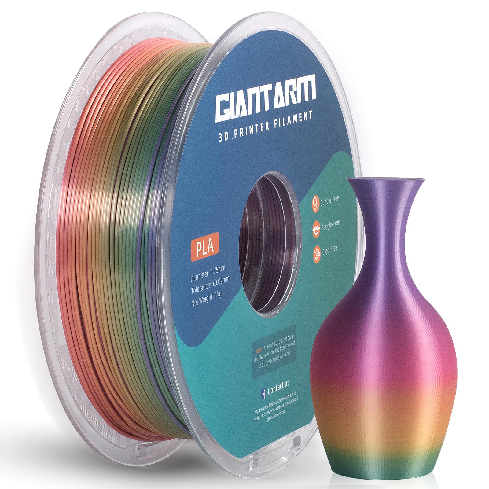 Silk Rainbow Color Lime Purple Blue Yellow Green Filament with 1.75mm ...