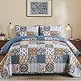 Amazon.com: WONGS BEDDING Boho Quilt Set King Size, Blue Patchwork Plaid Bedspread Bedding Sets ...
