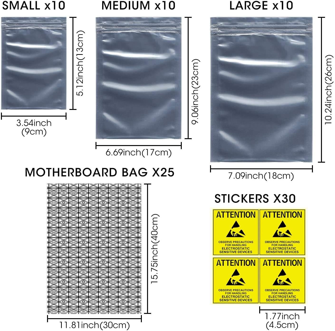 Larcenciel Anti Static Bags ESD Shielding Bag w/Labels, 55 Pc Mixed ...
