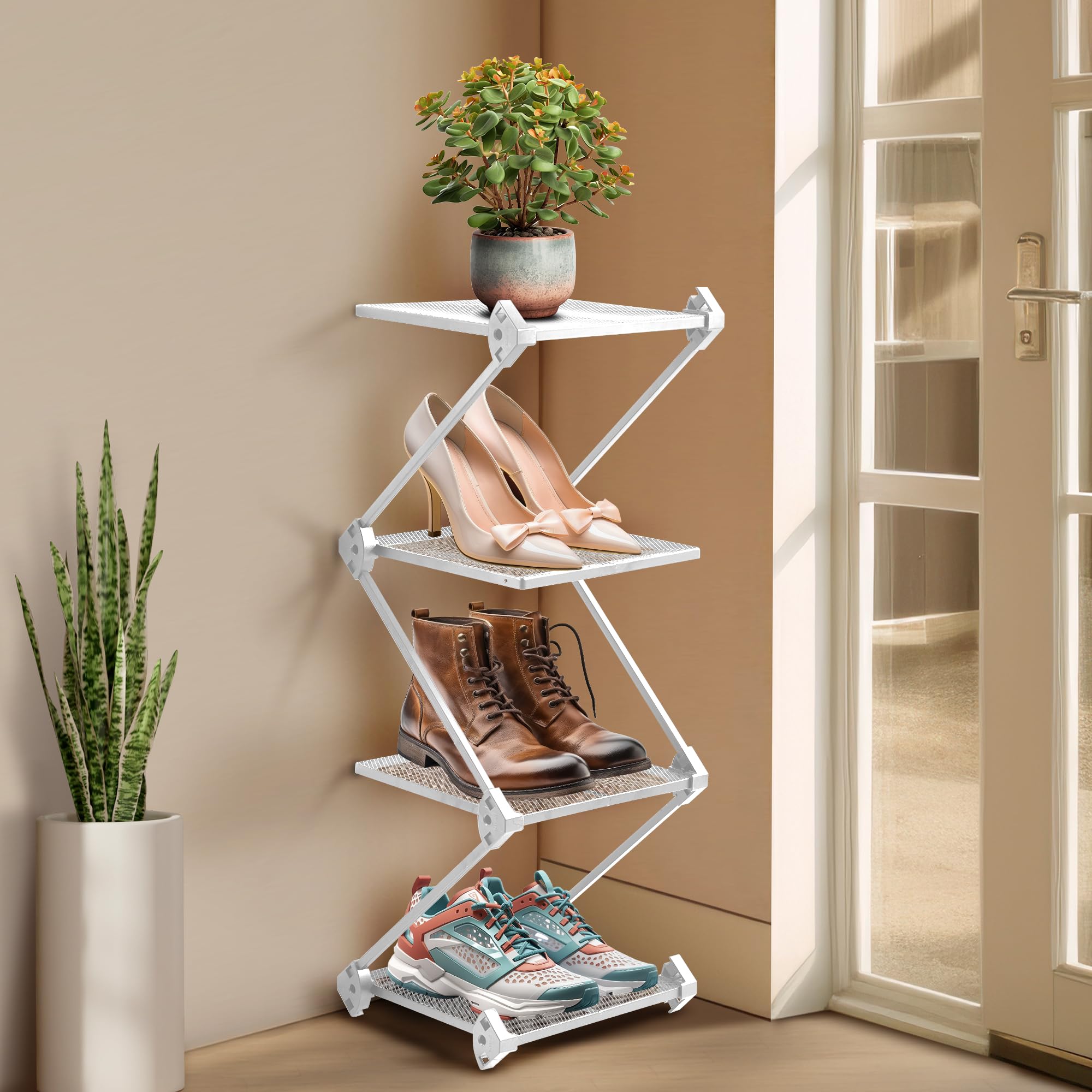 GTIPPOR Small Shoe Rack 4 Tier Vertical Shoe Rack Organizer Slim Shoe ...