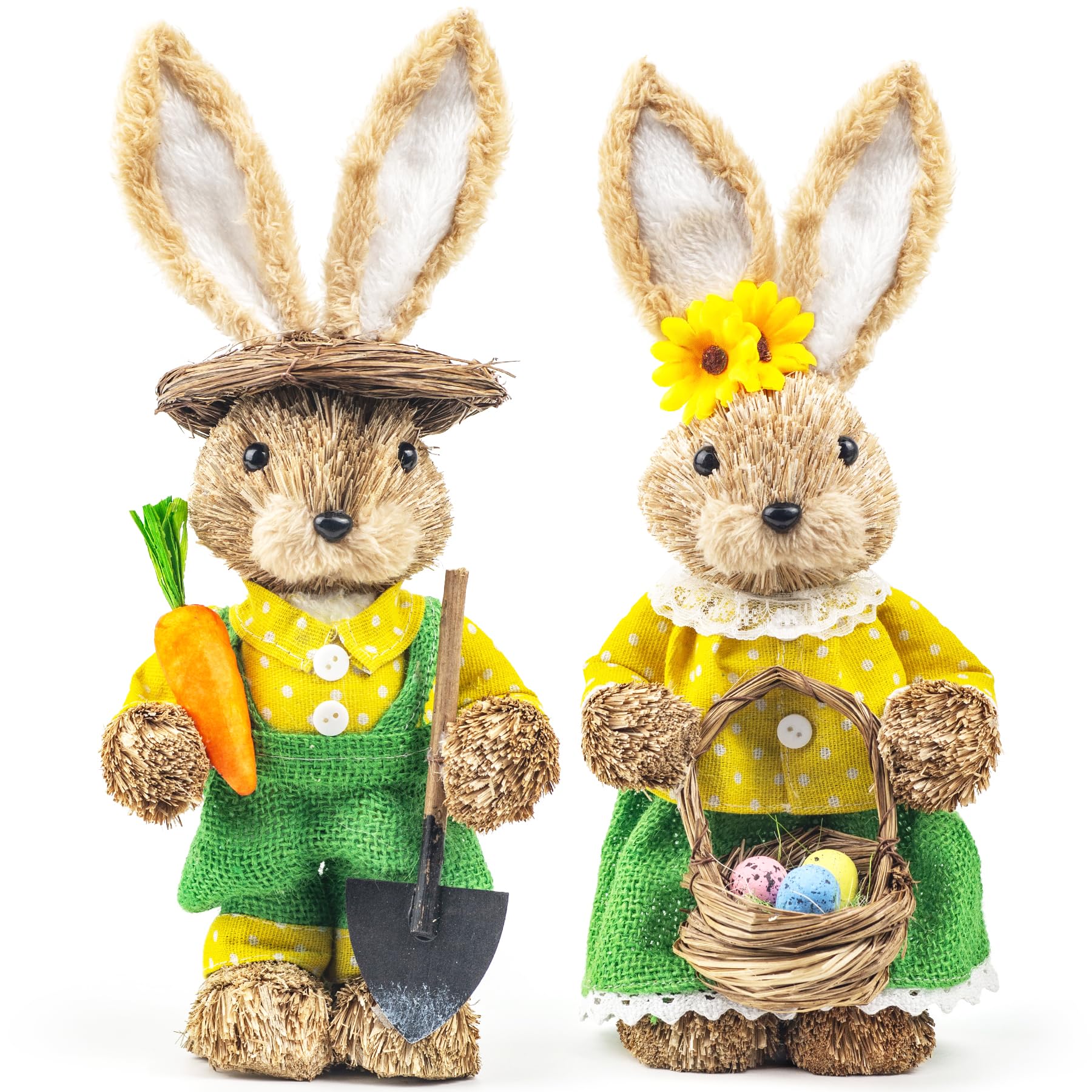 SINBDLAI Easter Bunny Decorations, 14" Garden Style Straw Bunny Easter ...