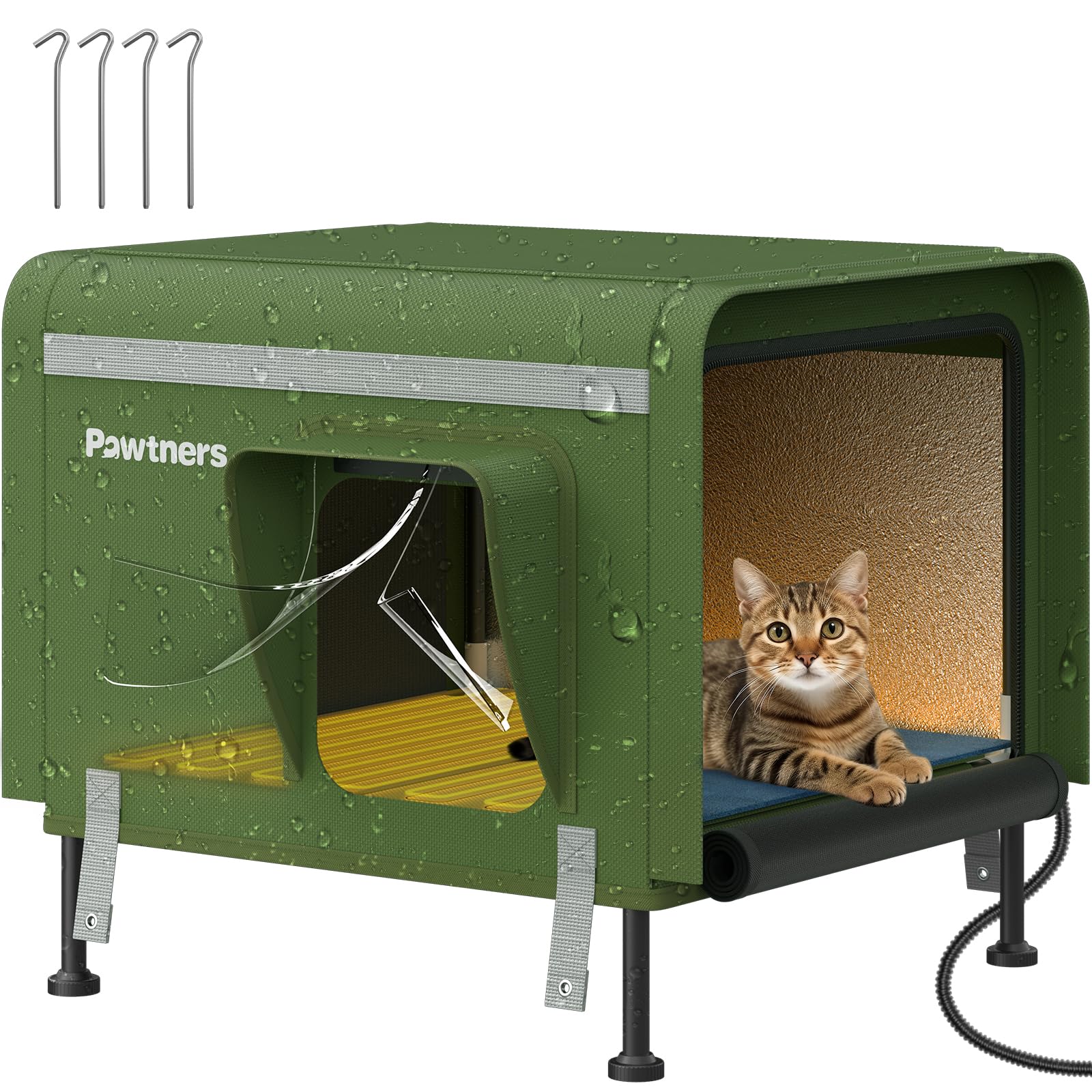 Pawtners Heated Cat House for Outside, Outdoor Insulated Kitty Shelter ...