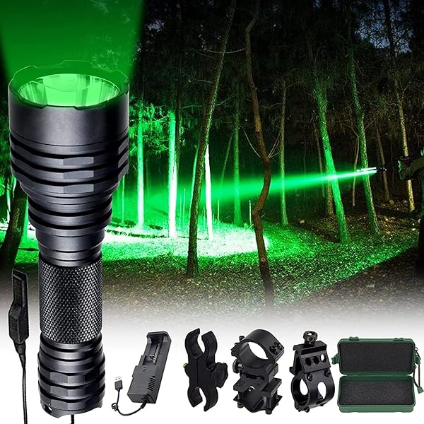 Green Hunting Light Tactical Flashlight 1200 Lumen 500 Yards LED ...