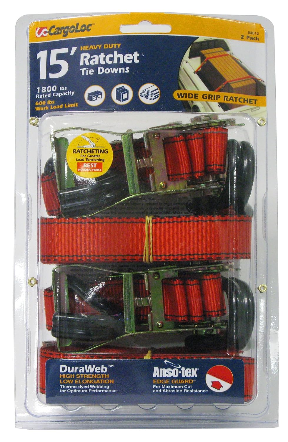 2-Piece 1-Inch x 15-Feet CargoLoc 84012 Ratchet Tie Downs with J-Hooks ...