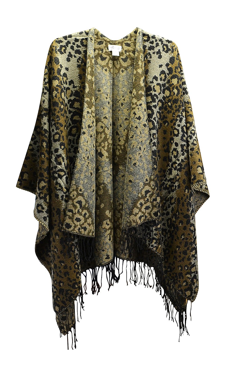 Women's Ruana Wrap Fringed Shawl Open Front Poncho, Chevron and Leopard ...