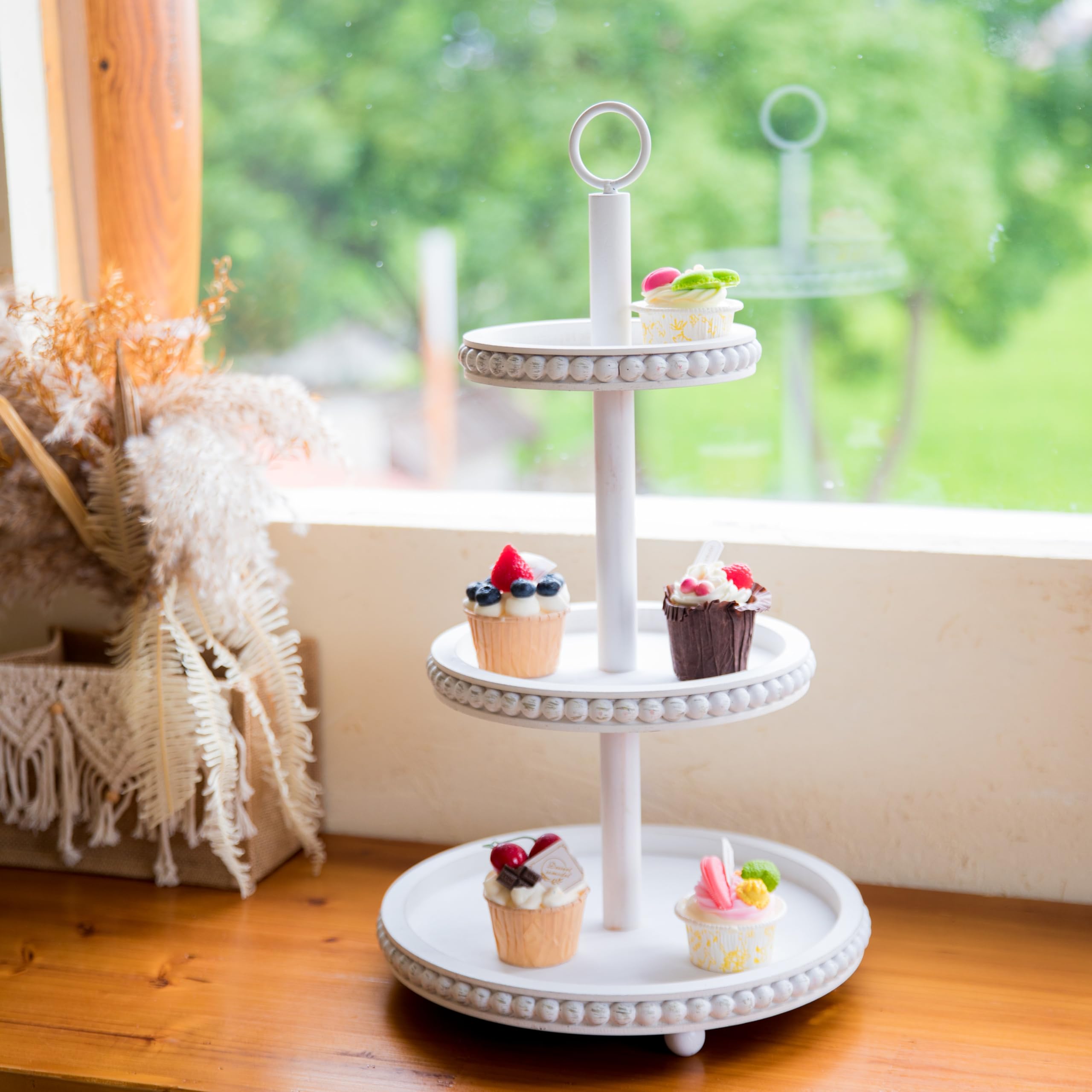 GENMOUS 3 Tiered Tray Stand White for Farmhouse Coffee Table Decor ...