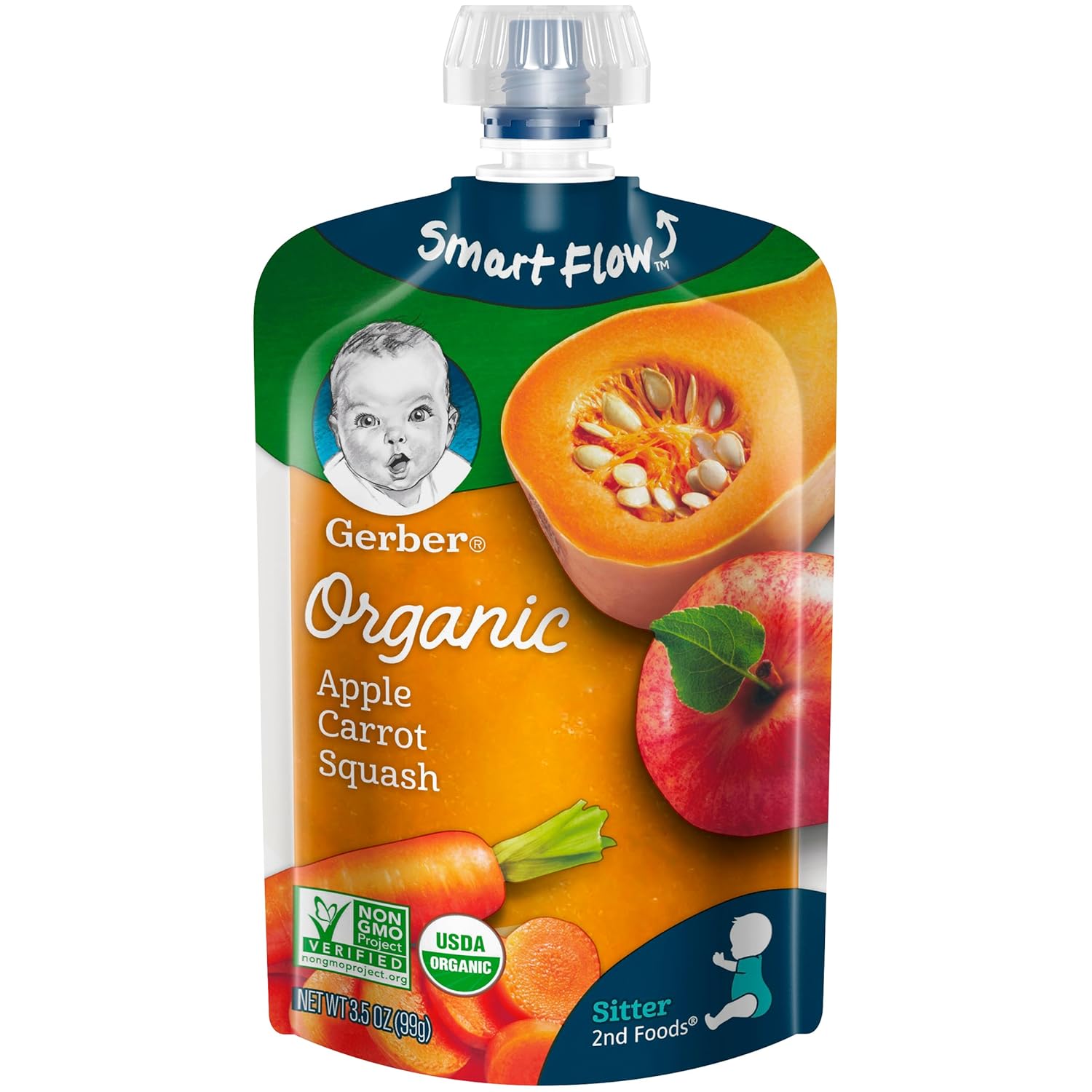 Gerber Organic 2nd Foods Baby Food, Apples, Carrots & Squash, 3.5 Oz ...