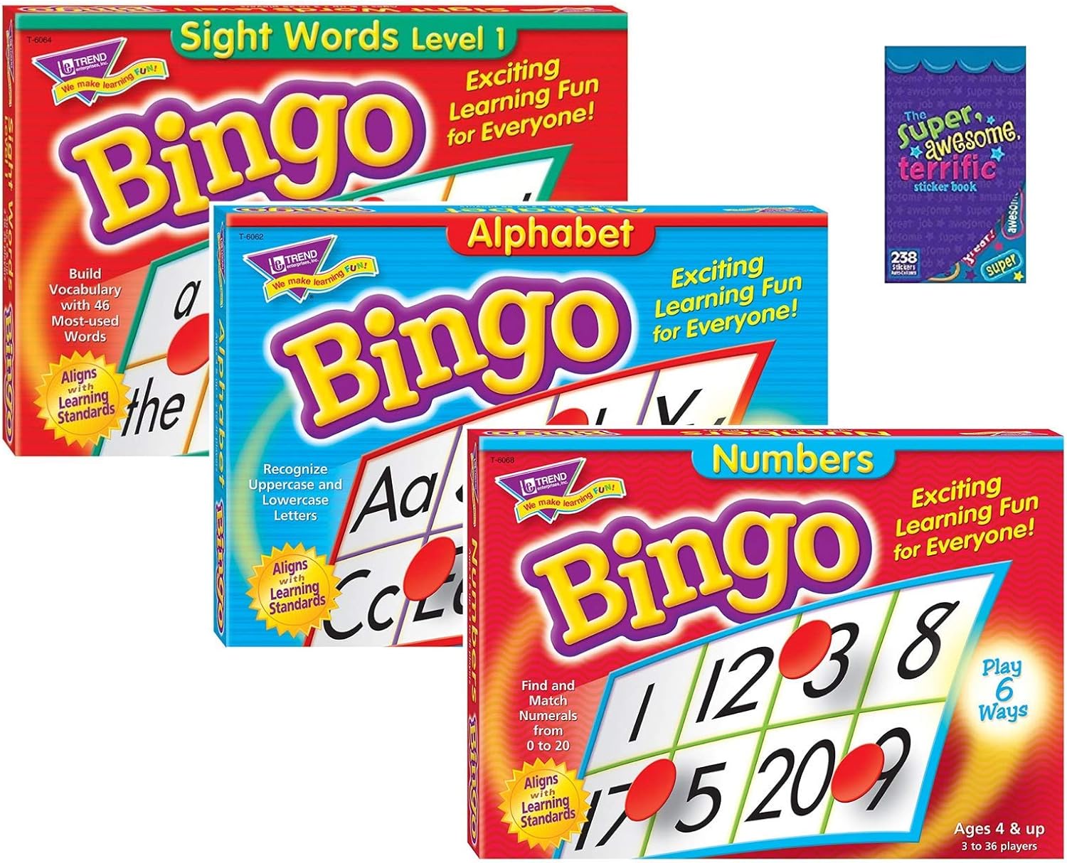 Amazon.com: Trend Enterprises Set of Bingo Games for Kids, Learn ...