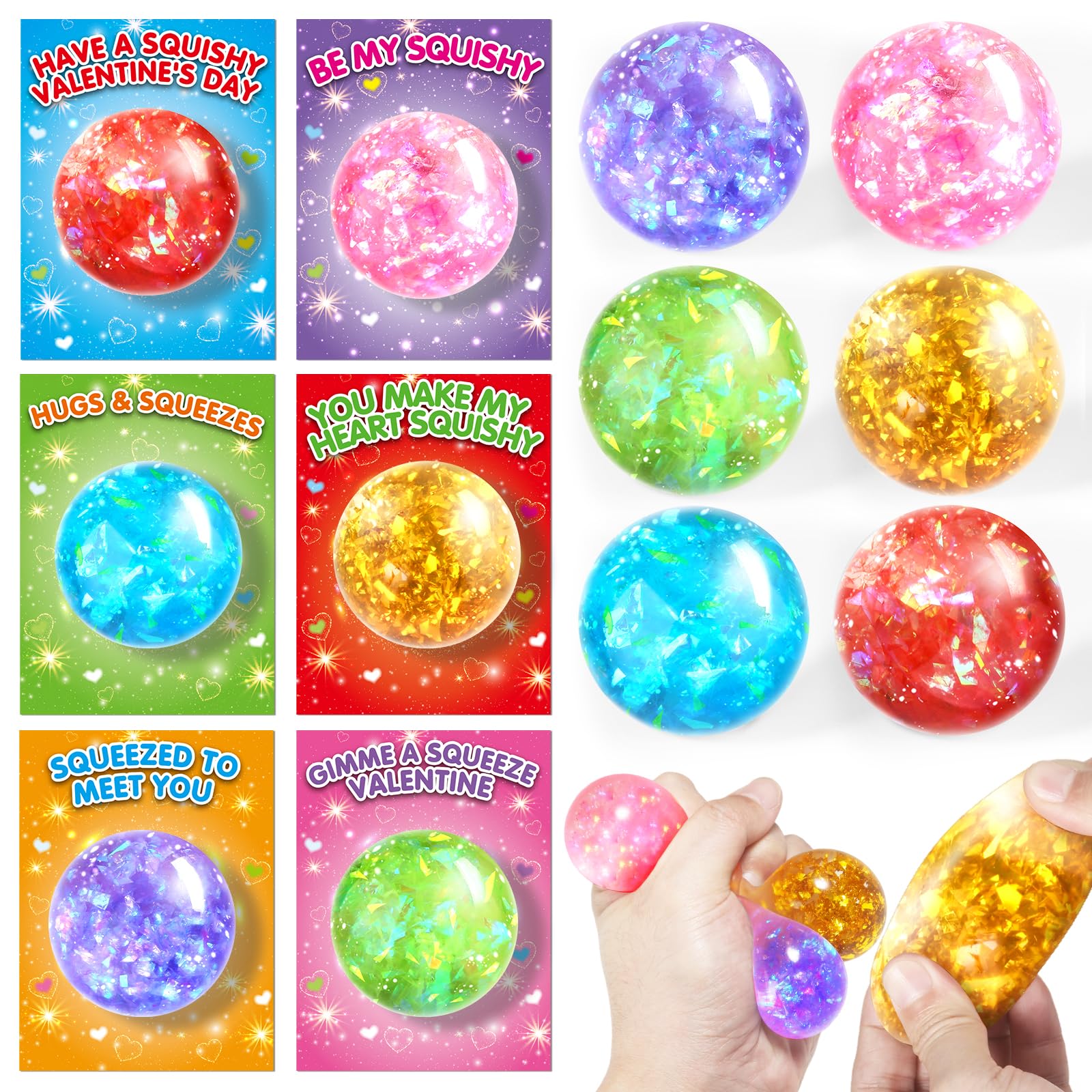 24 Pack Valentines’ Day Cards with Squeeze Balls, Valentine Cards for ...