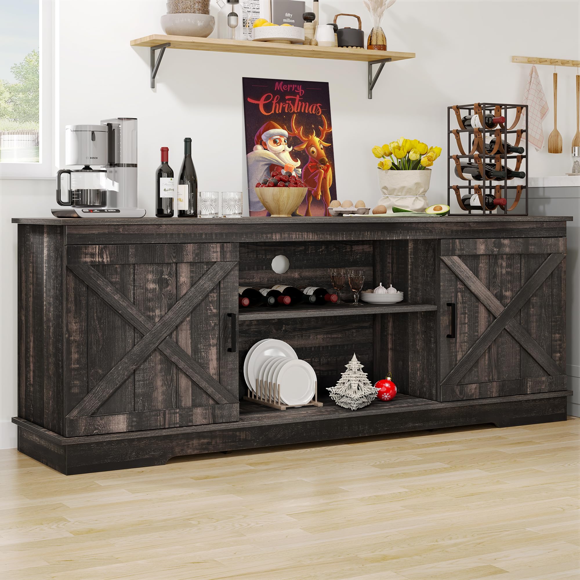 YITAHOME Buffet Cabinet, 59.5" Farmhouse Sideboard Buffet Storage ...