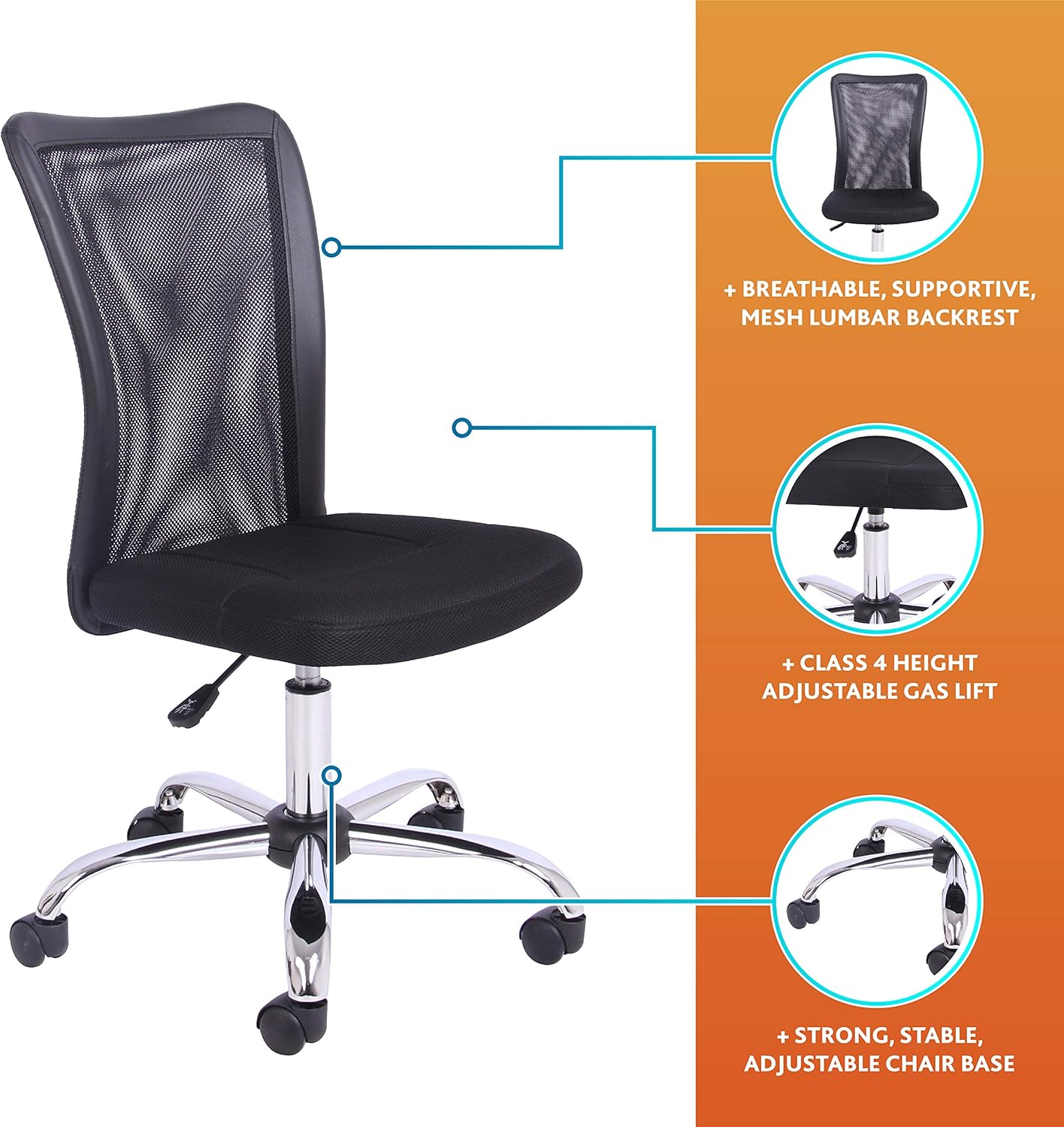 Office Essentials Mesh Office Chair no Arms, Swivel Chair for Desk ...