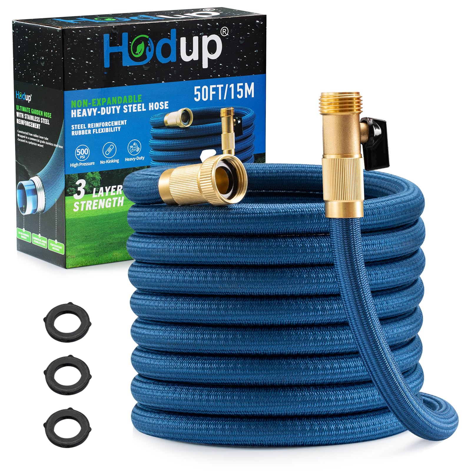 HODUP Garden Hose 50 FT, Premium Metal Stainless Steel Heavy Duty Kink ...