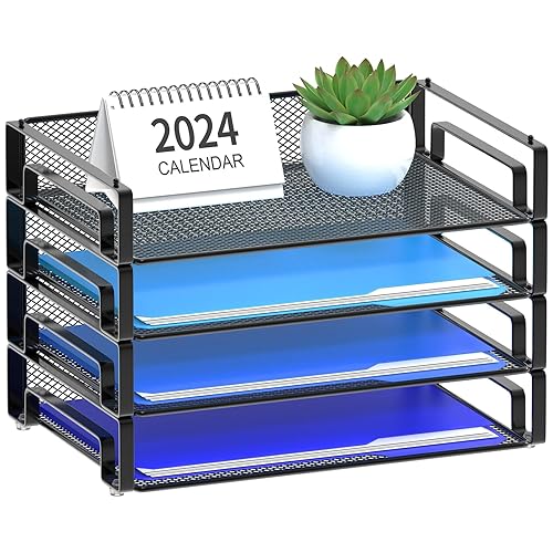 Samstar 4 Pack Stackable Letter Paper Tray, Desk File Organizer Paper ...