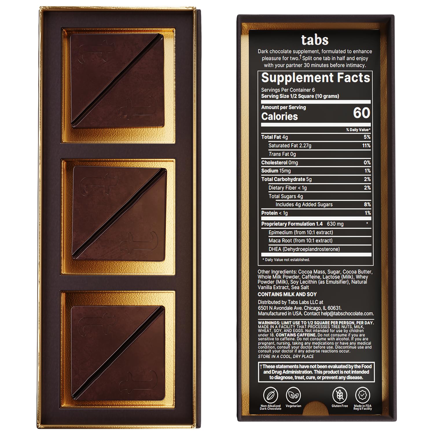Mua Tabs Chocolate Squares for Couples (1 Box) - Dark Chocolate Bar to Improve Mood - Vegetarian ...