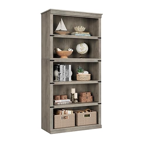 IDEALHOUSE 5 Tier Bookcase, Farmhouse Book Shelf with Storage Open ...