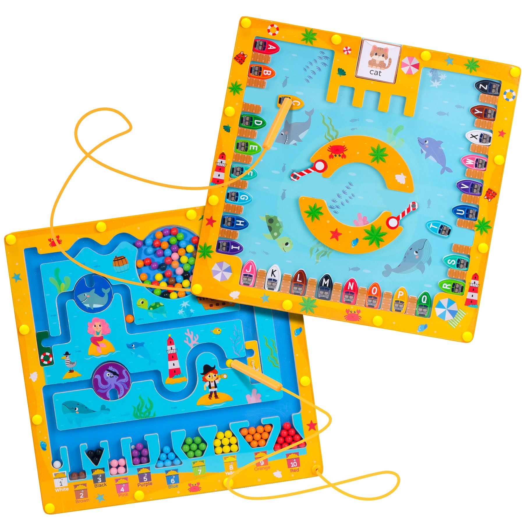 Magnetic Color and Number Maze, 2 in 1 Magnetic Board for Kids, Wooden ...