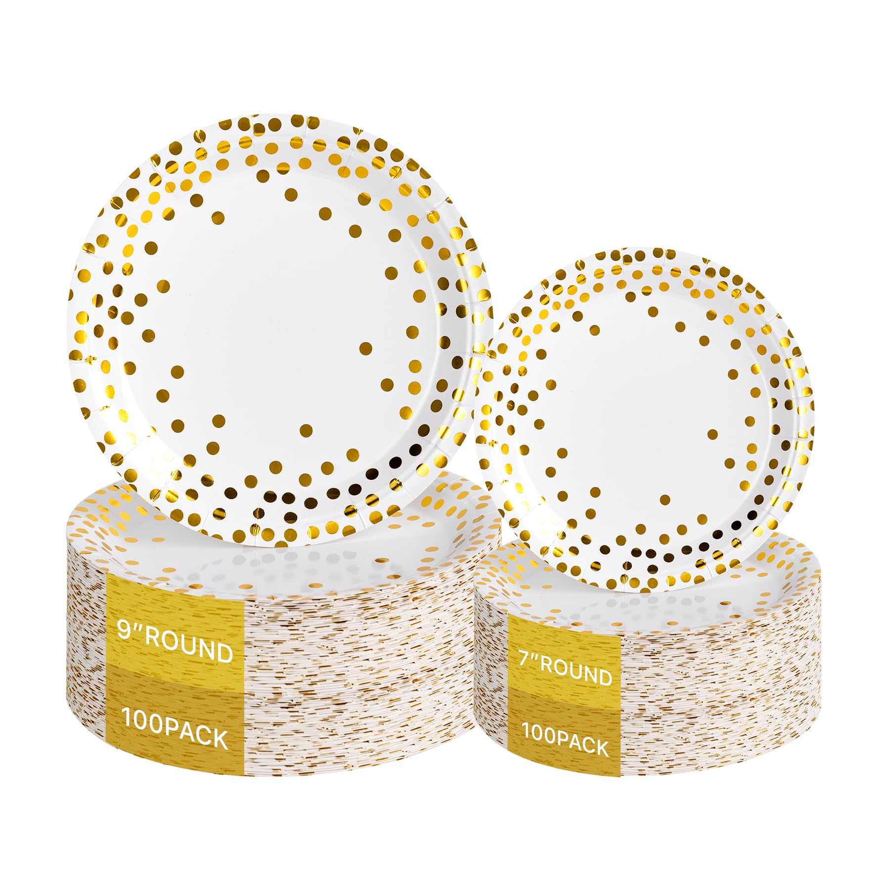 Lullaby 200PCS White Paper Plates, Disposable White and Gold Paper ...