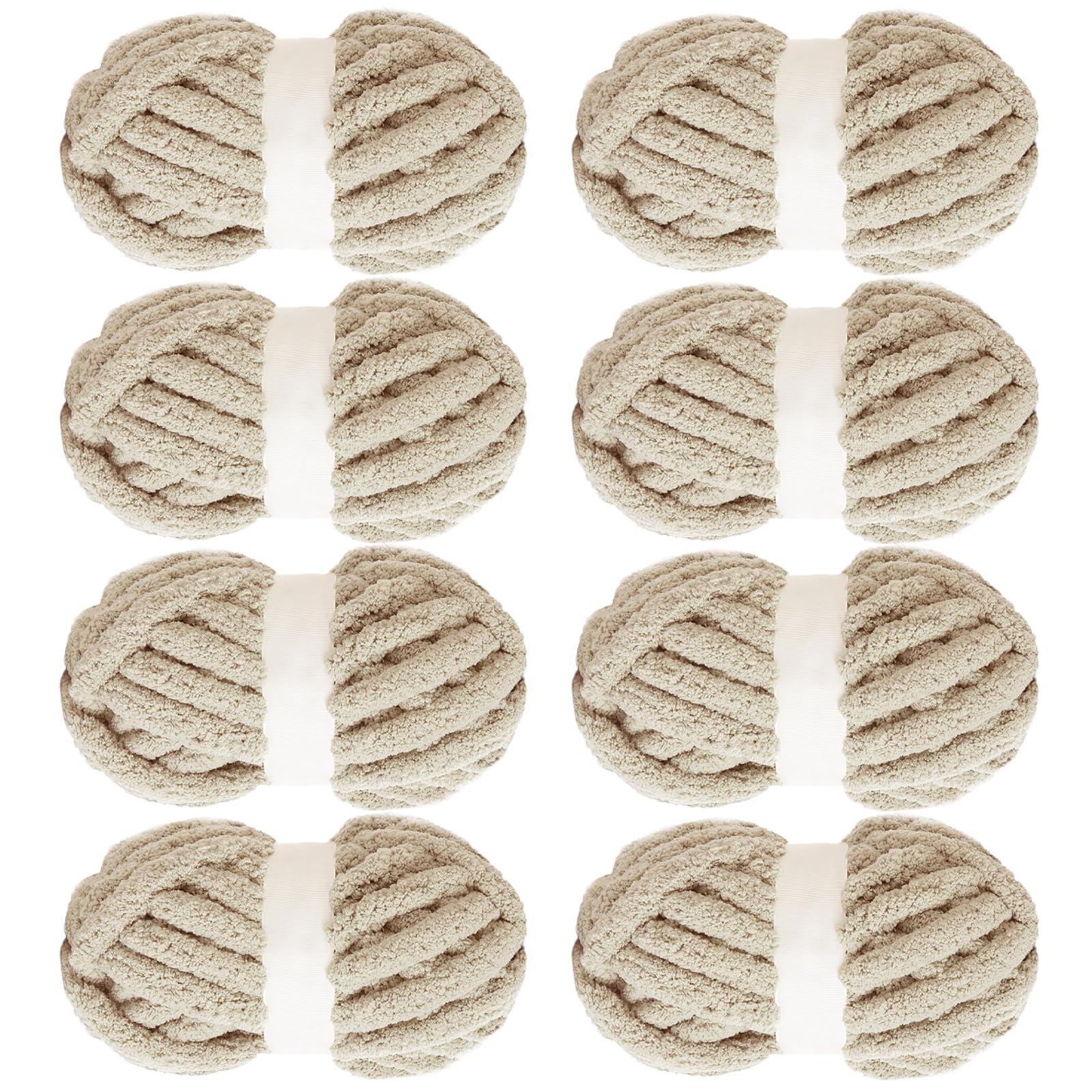 MABOZOO Chunky Chenille Yarn 8 Pack - Khaki Soft Plush, Bulky Giant ...