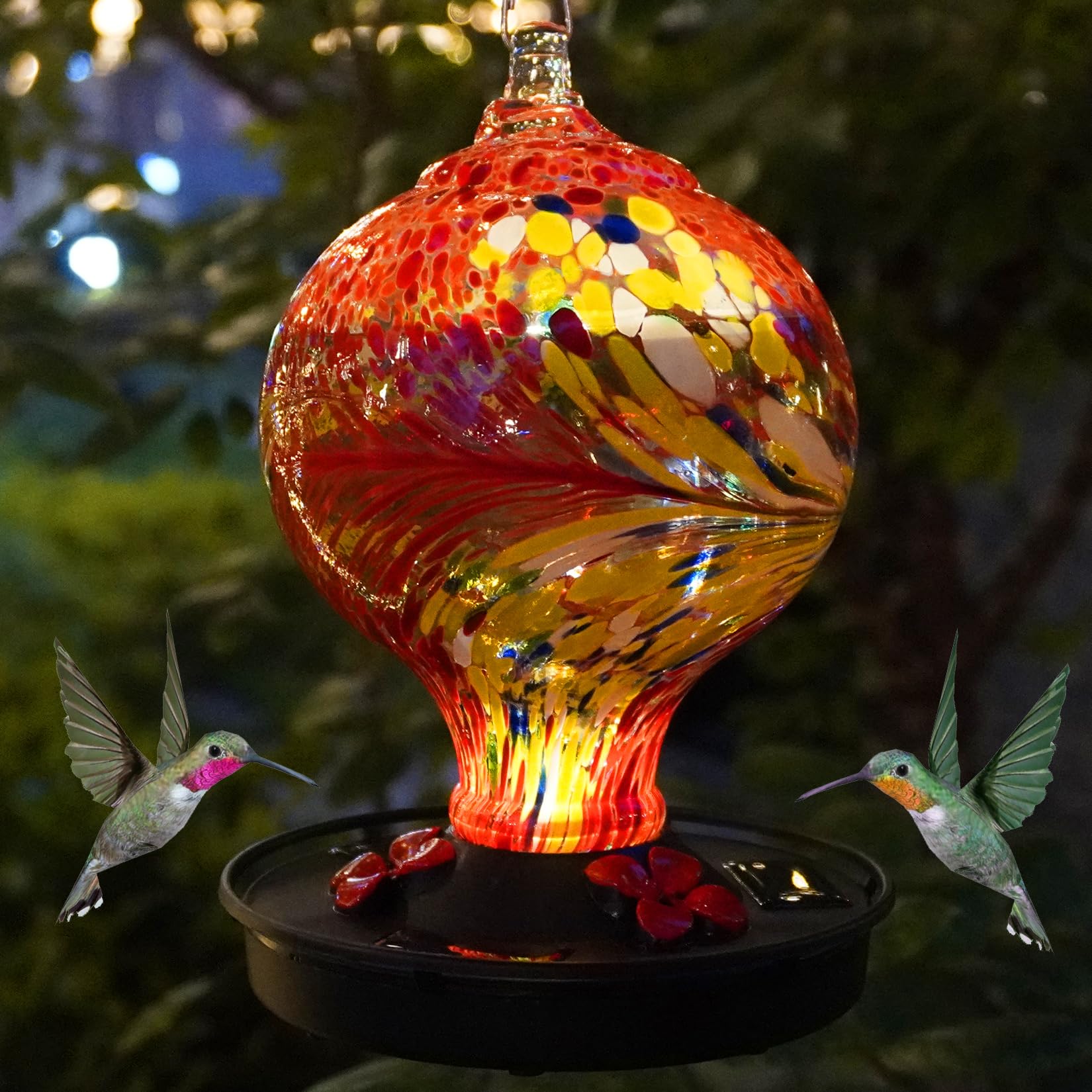 elfonsol Hummingbird Feeder with Solar Lights for Outdoor Hanging - 27 ...