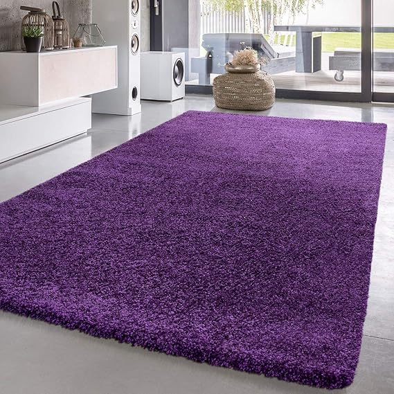 Shaggy Rug High Pile Long Pile Modern Carpet Uni Violet Purple, Size ...