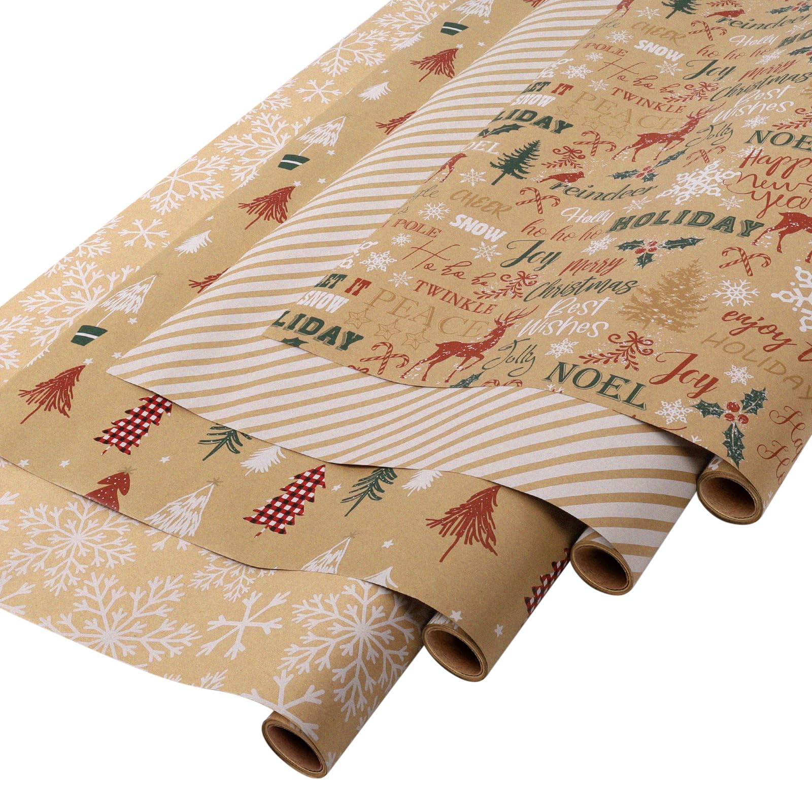 BIOBROWN Christmas Wrapping Paper with Tags and Trim Ribbon Assortment ...