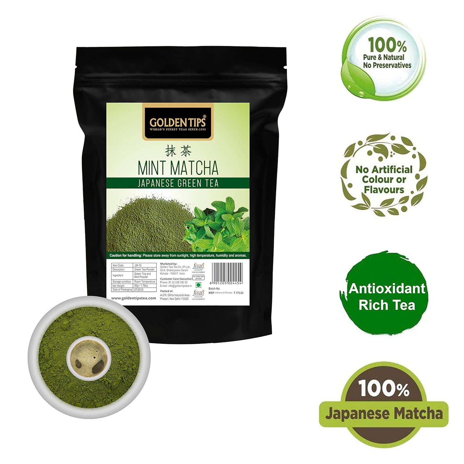 Golden Tips Original Japanese Mint Matcha Green Tea Powder | 50gm, 25 ...