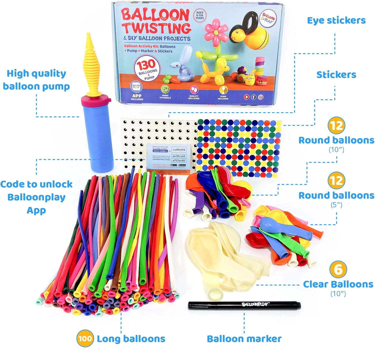 Deluxe Balloon Animal Kit and App| 150 balloons in 4 different Types ...