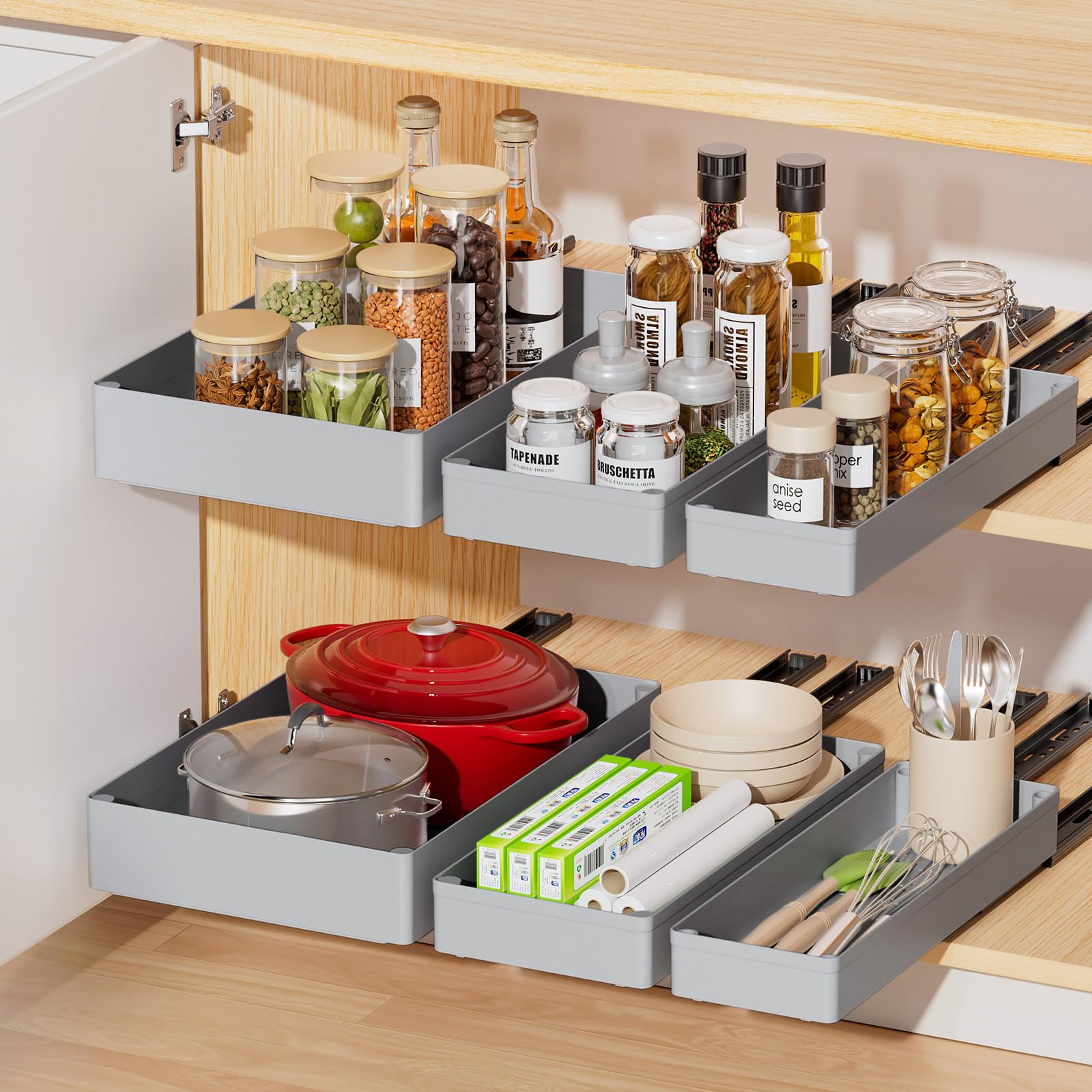 Delamu 3 Pack Pull Out Cabinet Organizer, 15.7" Deep Pull Out Drawers ...