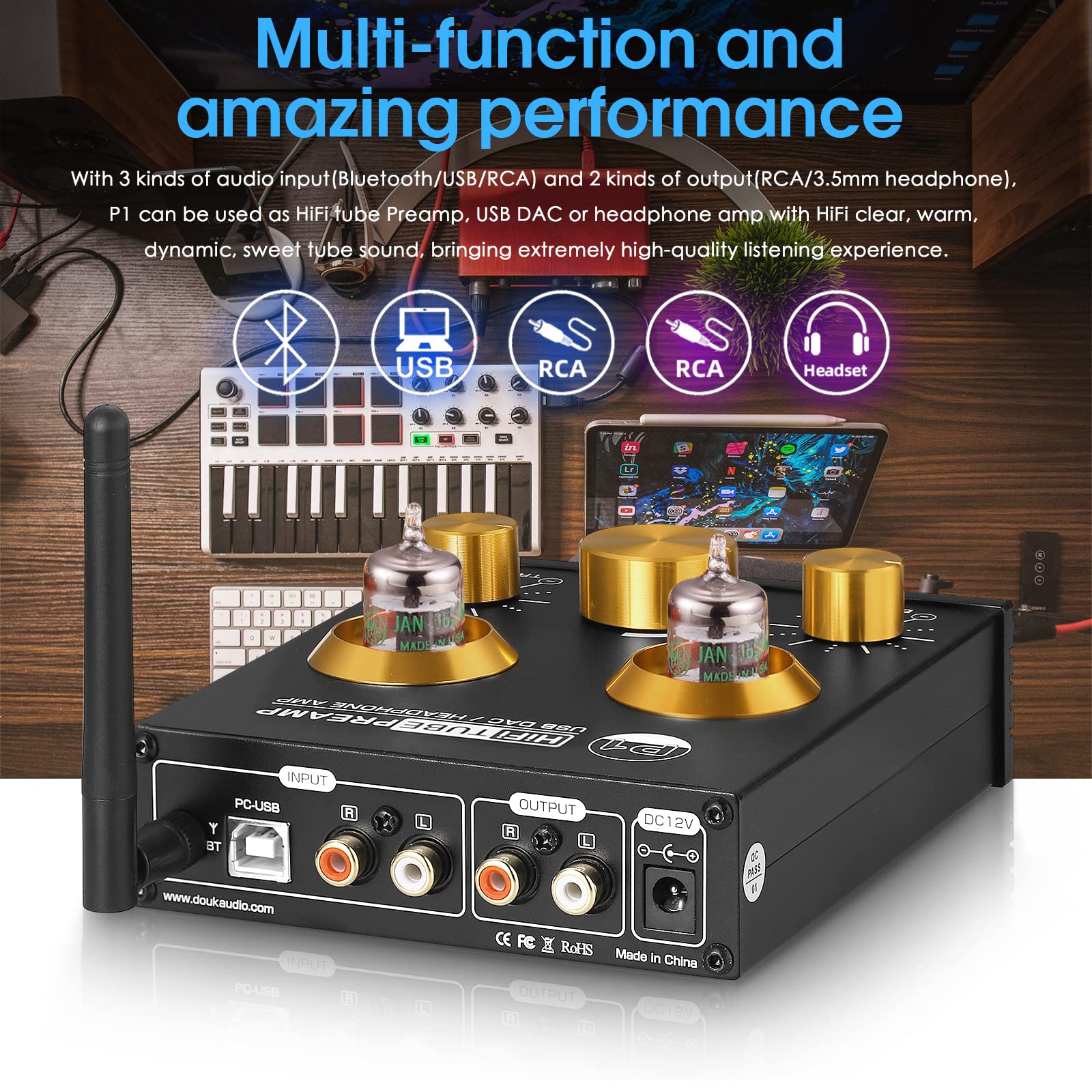 Mua Douk Audio P1 Vacuum Tube Bluetooth Preamplifier, GE5654 Audio Preamp, Hi-Fi Headphone Amp ...