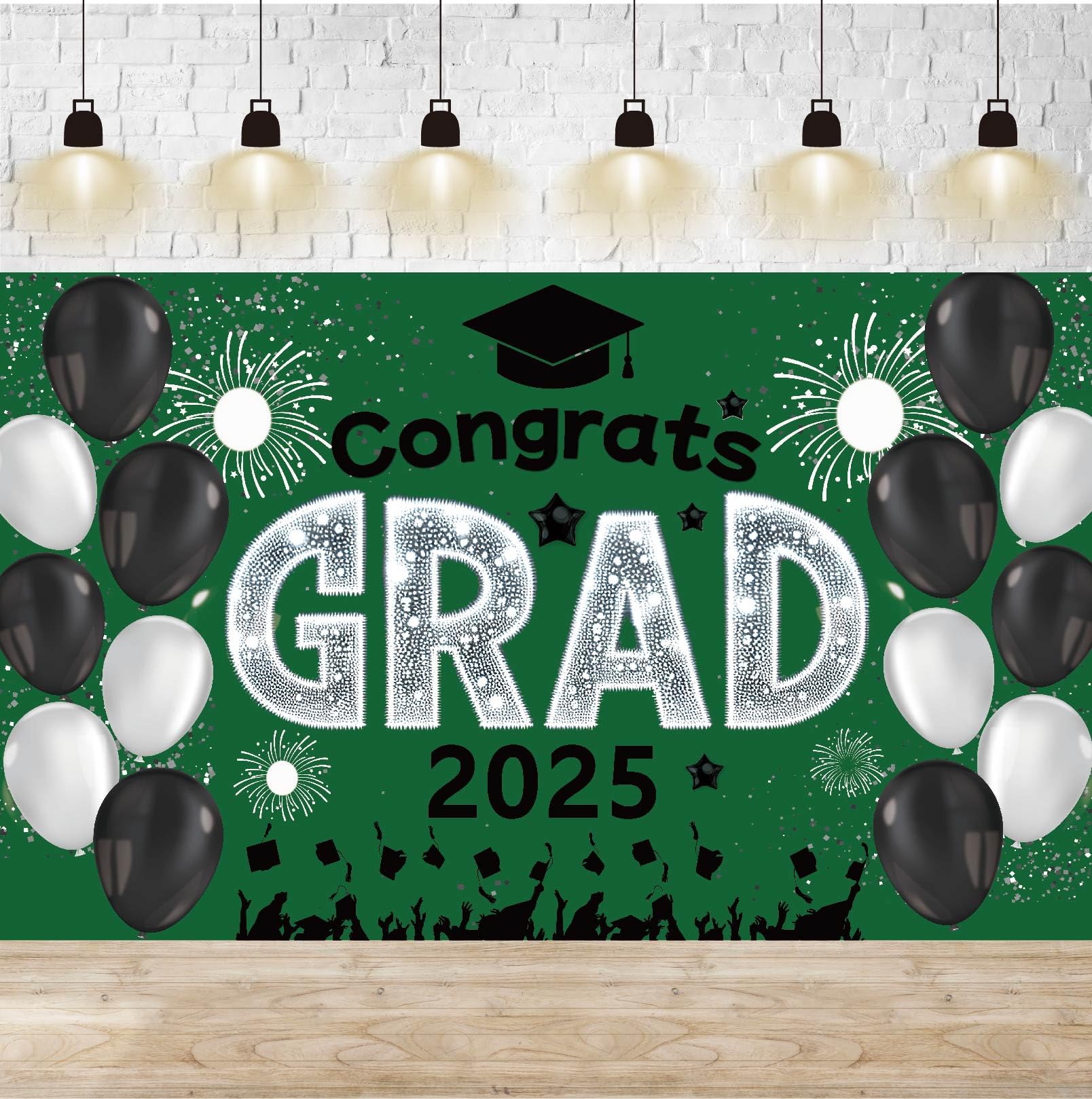 Green Congrats Grad 2025 Banner Large Graduation Banner Green White and ...