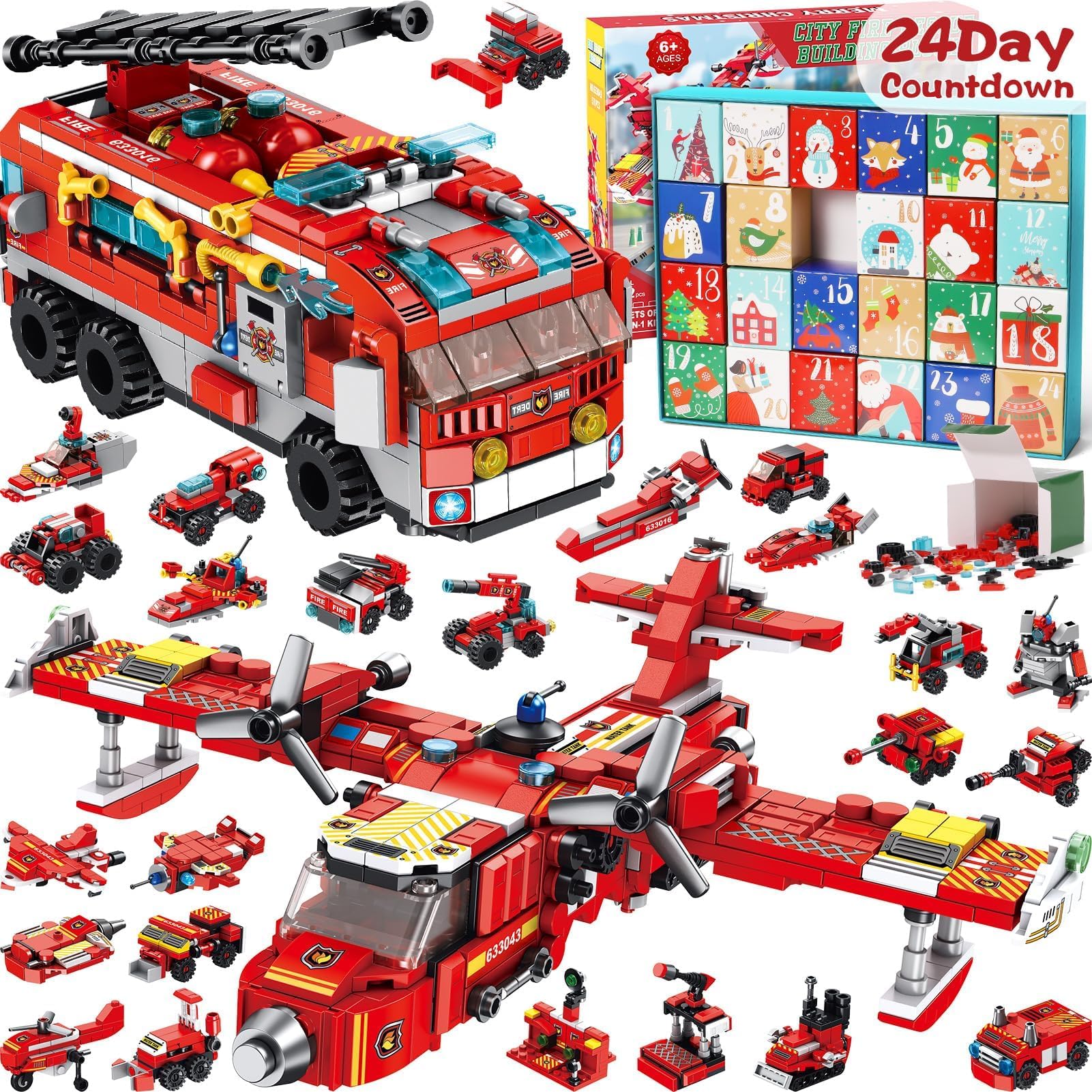 Kids Advent Calendar 2024 for Boys, 24 Days Christmas STEM Fire Rescue ...